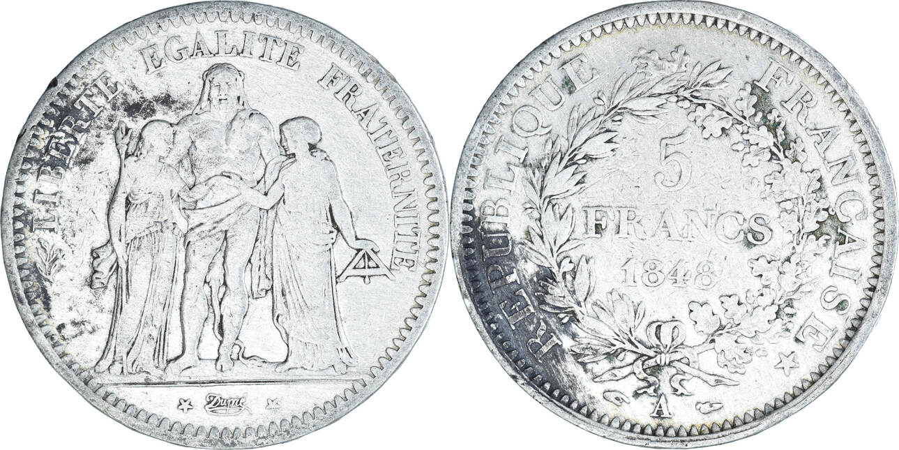 Frankreich 5 Francs 1848 A Münze, Hercule, Paris, S+, Silber, KM:756.1 | MA-Shops