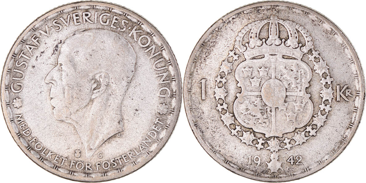 Schweden Krona 1942 Münze, Gustaf V, SS, Silber, KM:814 | MA-Shops