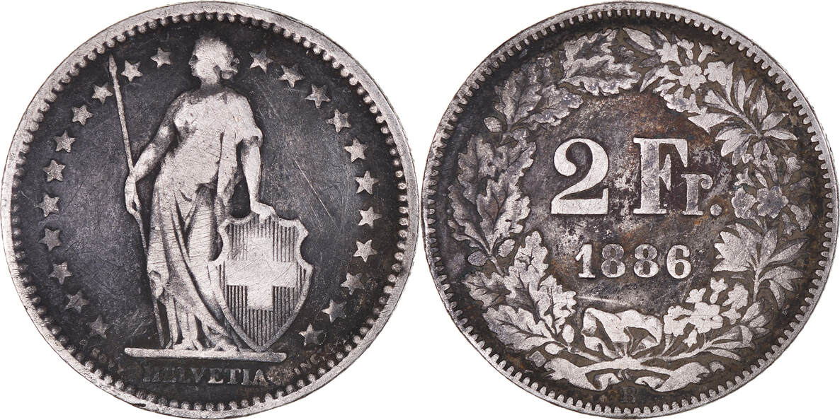 Schweiz 2 Francs 1886 B Münze, Bern, S, Silber, KM:21 | MA-Shops