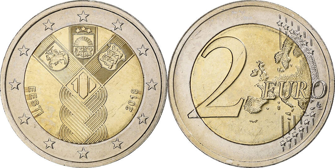 Estonia 2 Euro 2018 Indépendance des Pays-baltes, UNZ+, Bi-Metallic ...