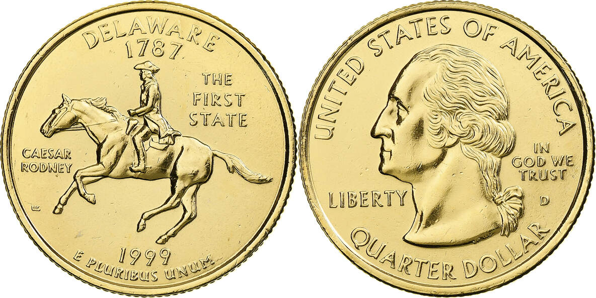 Vereinigte Staaten Quarter 1999 D Delaware, U.S. Mint, Denver, gold ...