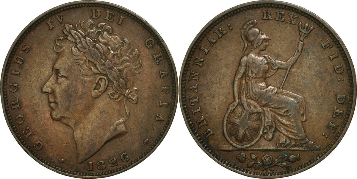 Großbritannien Farthing 1826 Münze, George IV, SS, Kupfer, KM:697 | MA ...