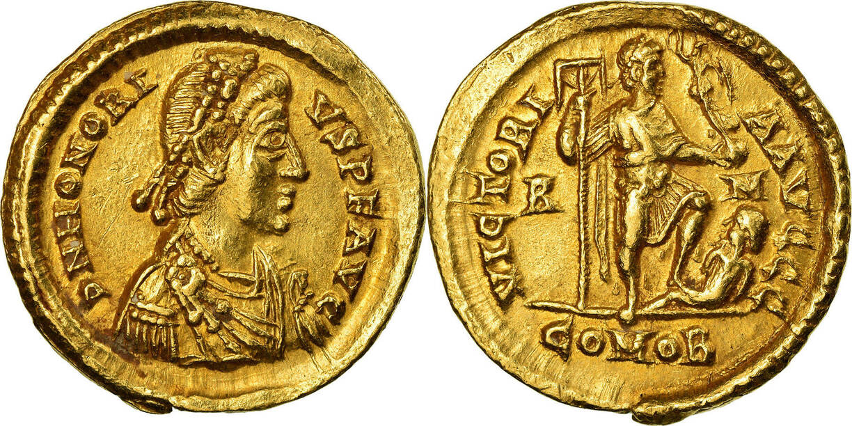 Solidus Münze, Honorius, Rome, VZ+, Gold, RIC:1252 | MA-Shops