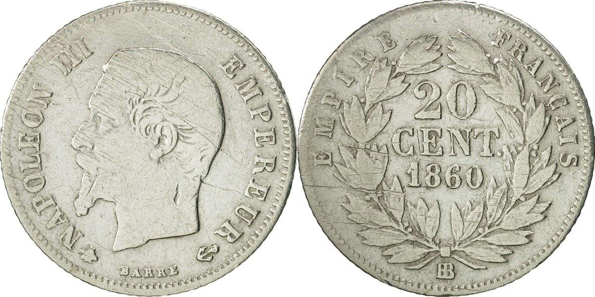 Frankreich 20 Centimes 1860 BB Münze, Napoleon III, Napoléon III, Strasbourg S+ | MA-Shops