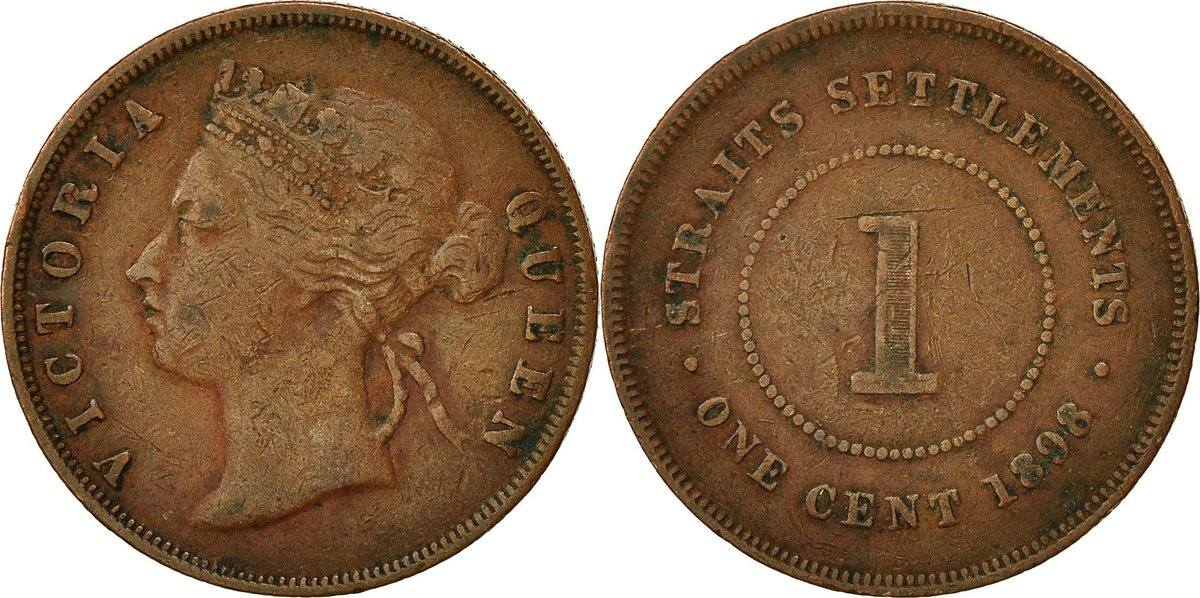 Straits Settlements Cent 1898 Heaton Münze, Victoria, Heaton, S+ ...