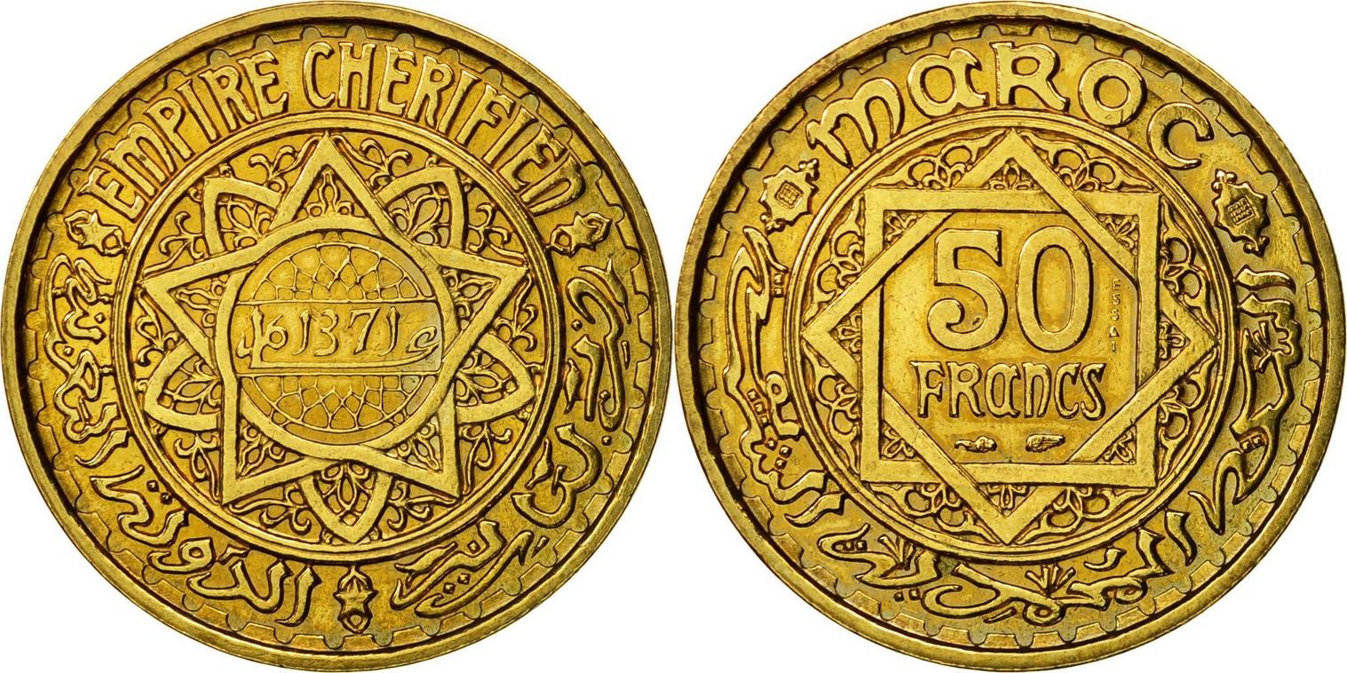 Marokko 50 Francs AH 1371/1952 (a) Münze, Paris, ESSAI, UNZ, Aluminum-Bronze | MA-Shops