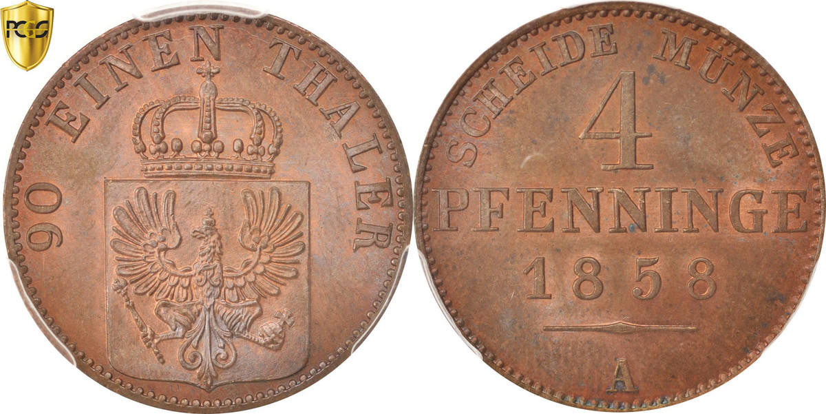 Deutsch Staaten 4 Pfennig 1858 A Münze, PRUSSIA, Friedrich Wilhelm IV ...
