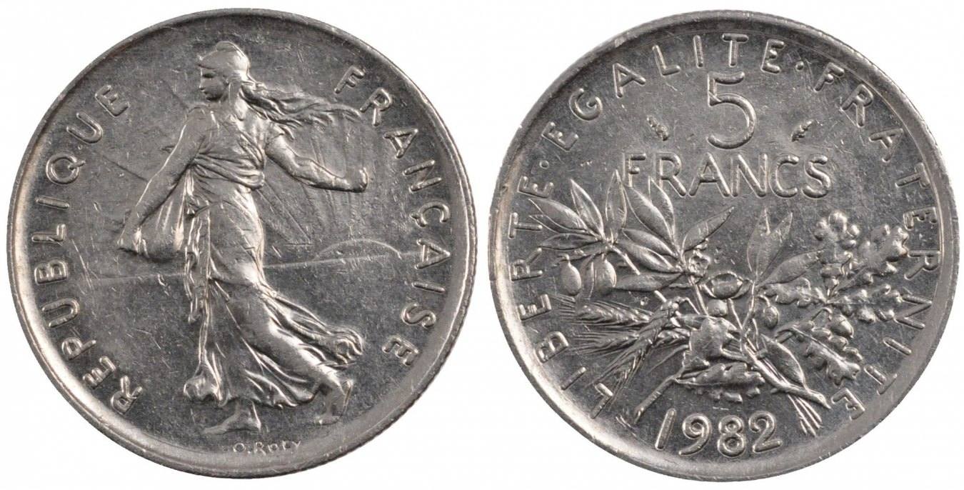 Frankreich 5 Francs 1982 Paris Münze, Semeuse, Paris, STGL, Nickel Clad | MA-Shops