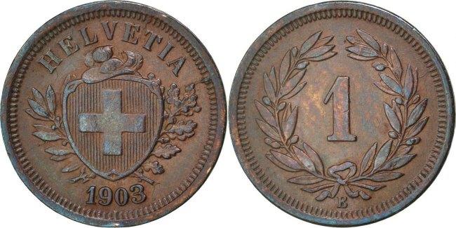 Schweiz Rappen 1903 B Münze, Bern, VZ, Bronze, KM:3.2 | MA-Shops