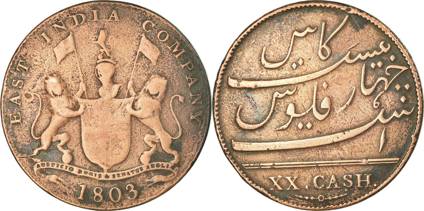 INDIA-BRITISH 20 Cash 1803 Soho Mint Münze, MADRAS PRESIDENCY, Soho ...