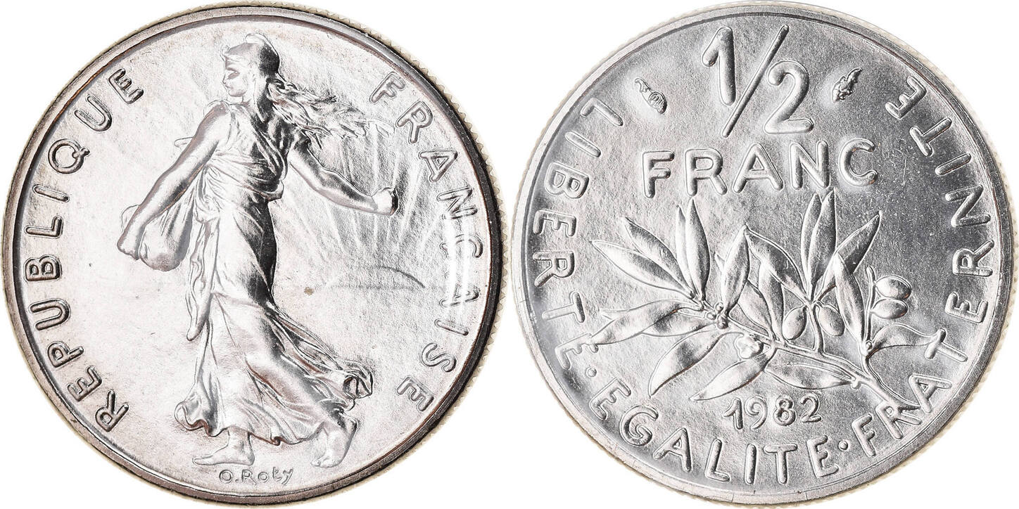Frankreich 1/2 Franc 1982 Paris Münze, Semeuse, Paris, FDC, STGL, Nickel, KM:931.1 | MA-Shops