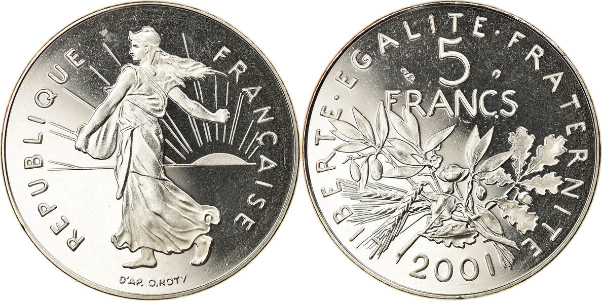 Frankreich 5 Francs 2001 Paris Münze, Semeuse, Paris, STGL, Nickel Clad | MA-Shops