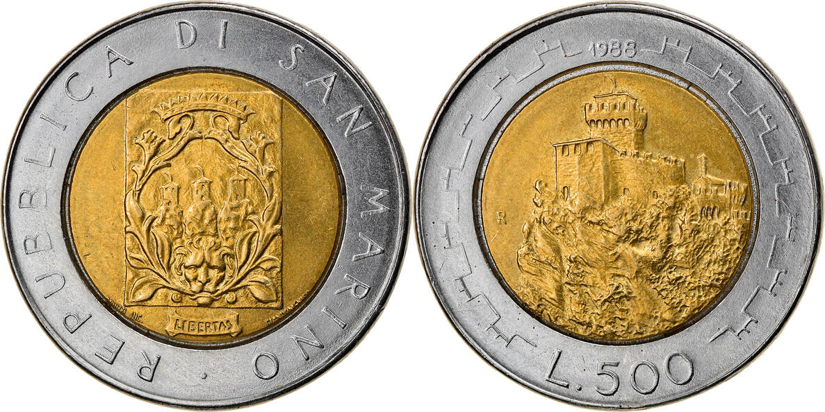 San Marino 500 Lire 1988 R Münze, Rome, UNZ, Bi-Metallic, KM:226 | MA-Shops