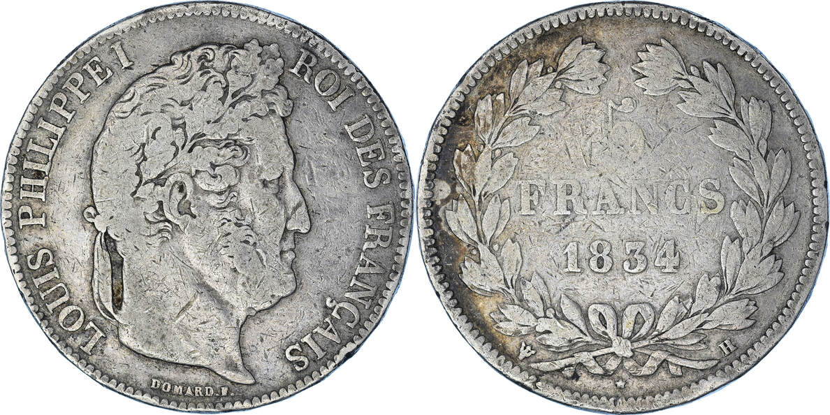 Frankreich 5 Francs 1834 H Münze, Louis-Philippe, La Rochelle, S ...