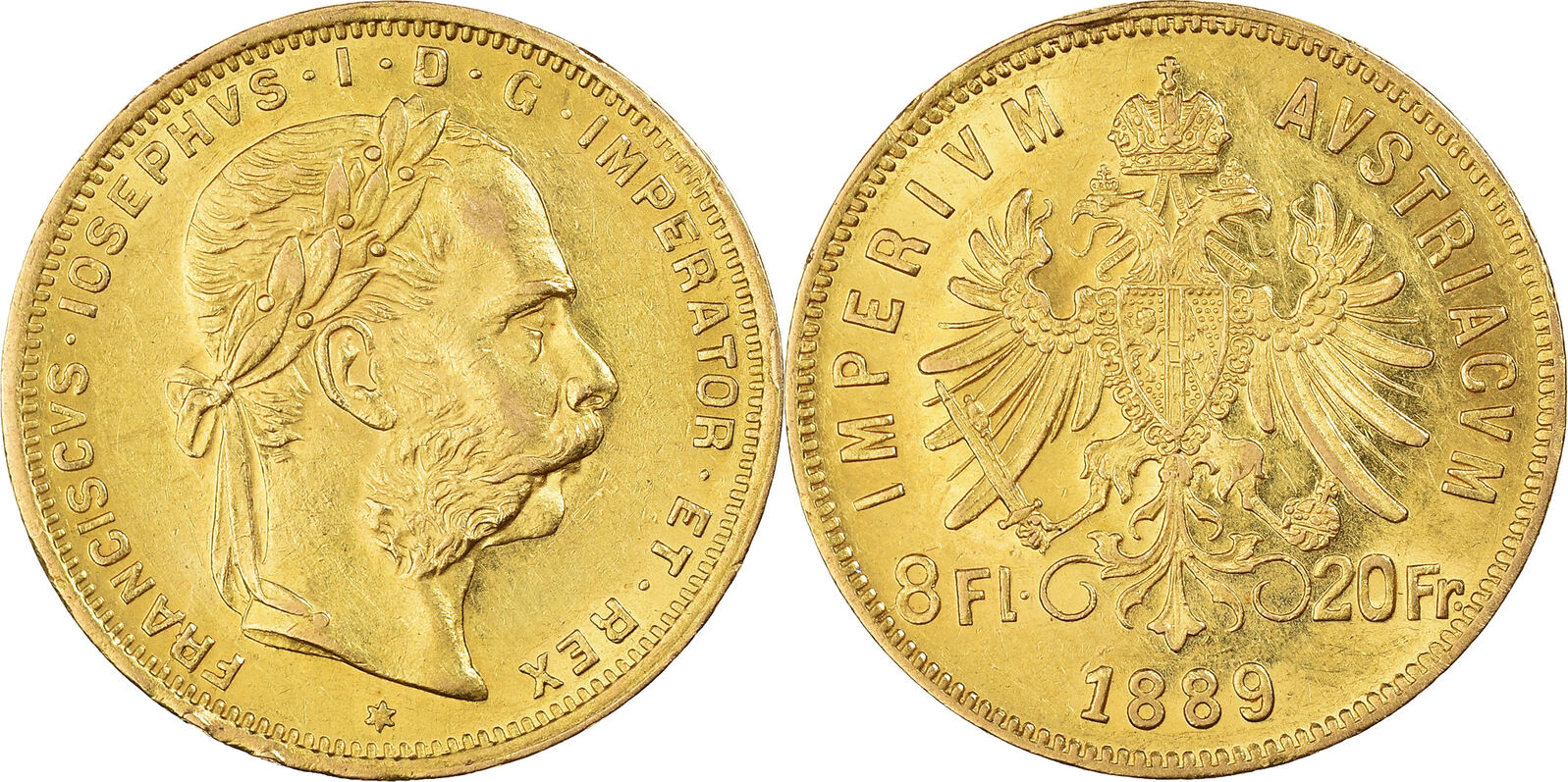Österreich 8 Florins-20 Francs 1889 Vienna Münze, Franz Joseph I ...