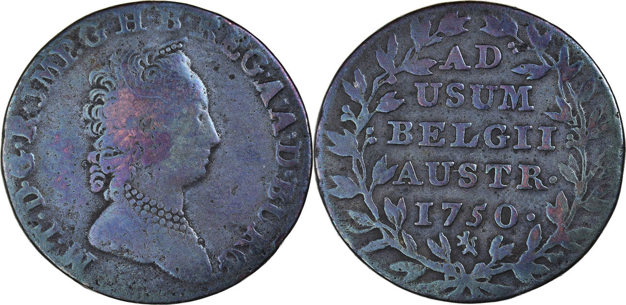 AUSTRIAN NETHERLANDS 2 Liards, 2 Oorden 1750 (h) Münze, Maria Theresa, Bruges S+ | MA-Shops