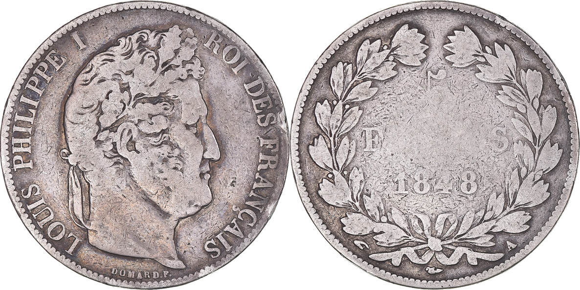 Frankreich 5 Francs 1848 A Münze, Louis-Philippe, Paris, SGE+, Silber | MA-Shops