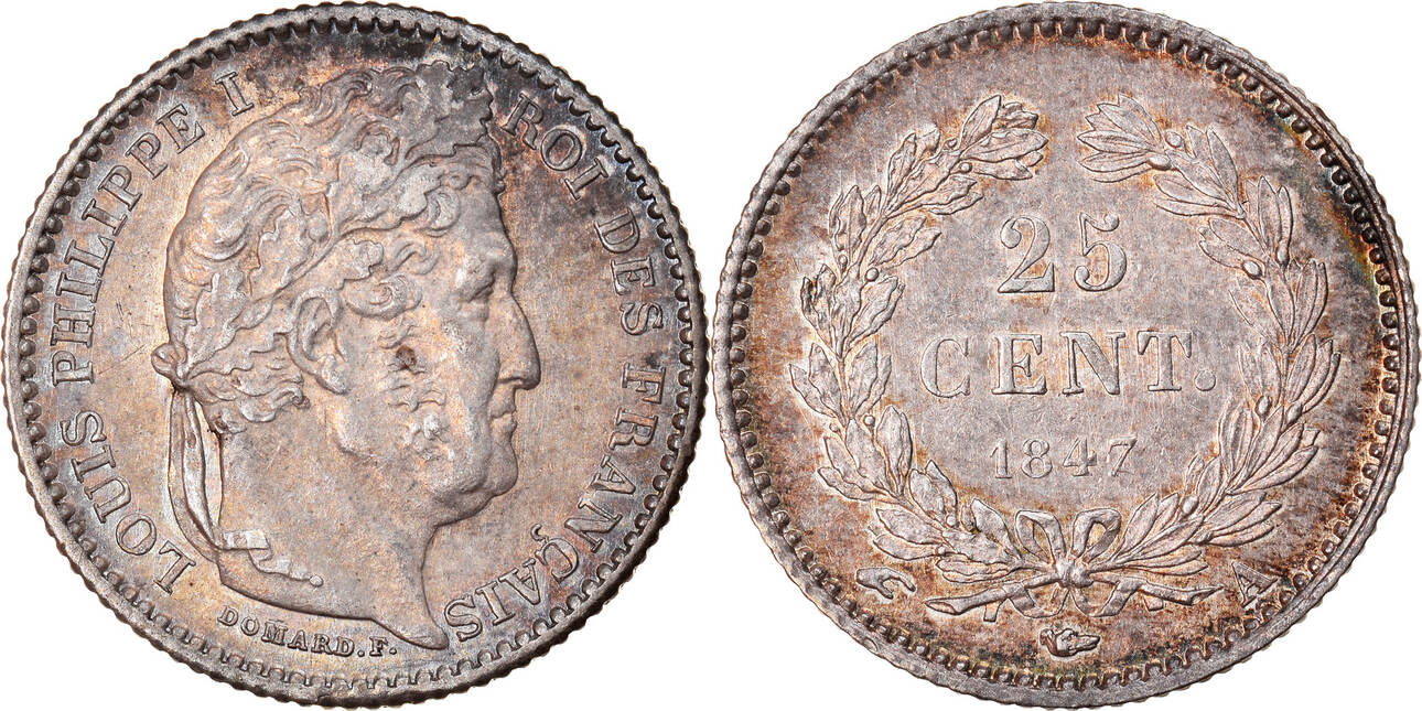 Frankreich 25 Centimes 1847 A Münze, Louis-Philippe, Paris, VZ+, Silber ...