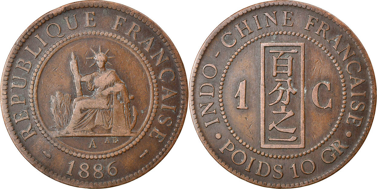 FRENCH INDO-CHINA Cent 1886 A Münze, Paris, S+, Bronze, KM:1, Lecompte ...