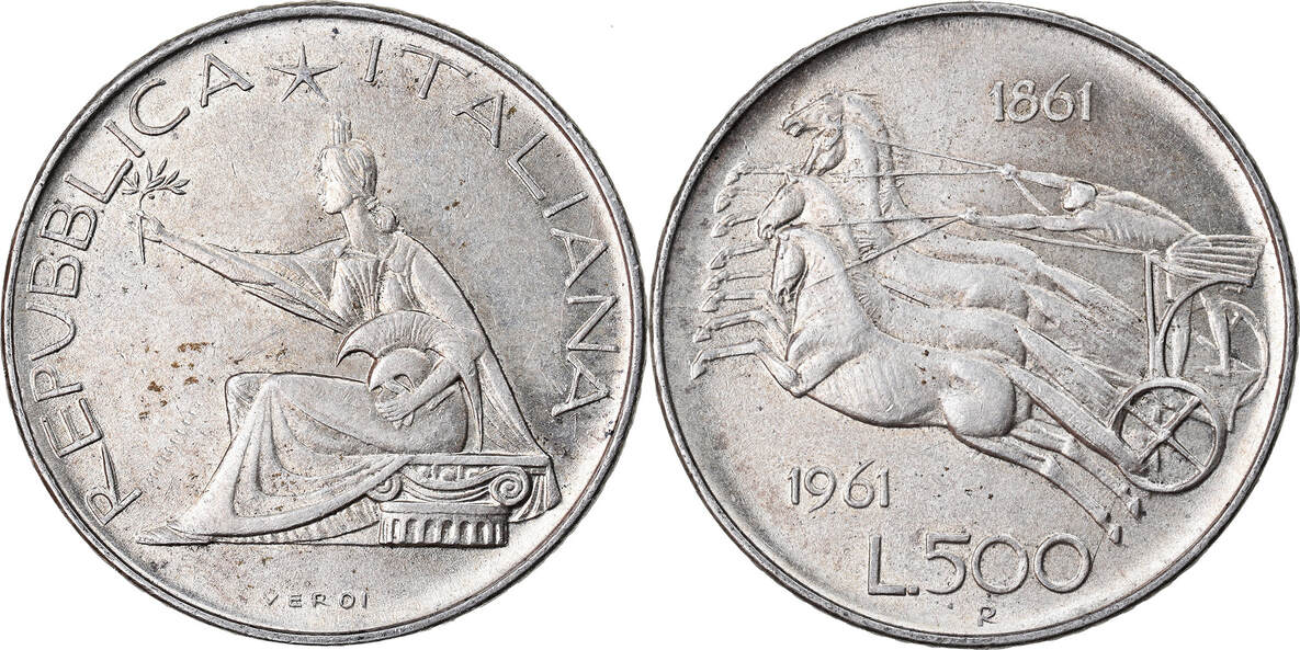 Italien 500 Lire 1961 R Münze, Rome, VZ+, Silber, KM:99 | MA-Shops