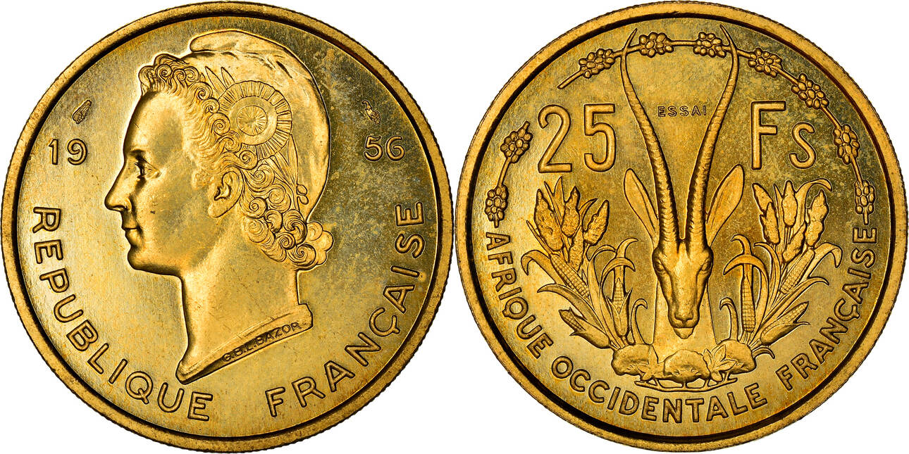 French West Africa 25 Francs 1956 (a) Münze, STGL, Aluminum-Bronze, KM:E5 | MA-Shops