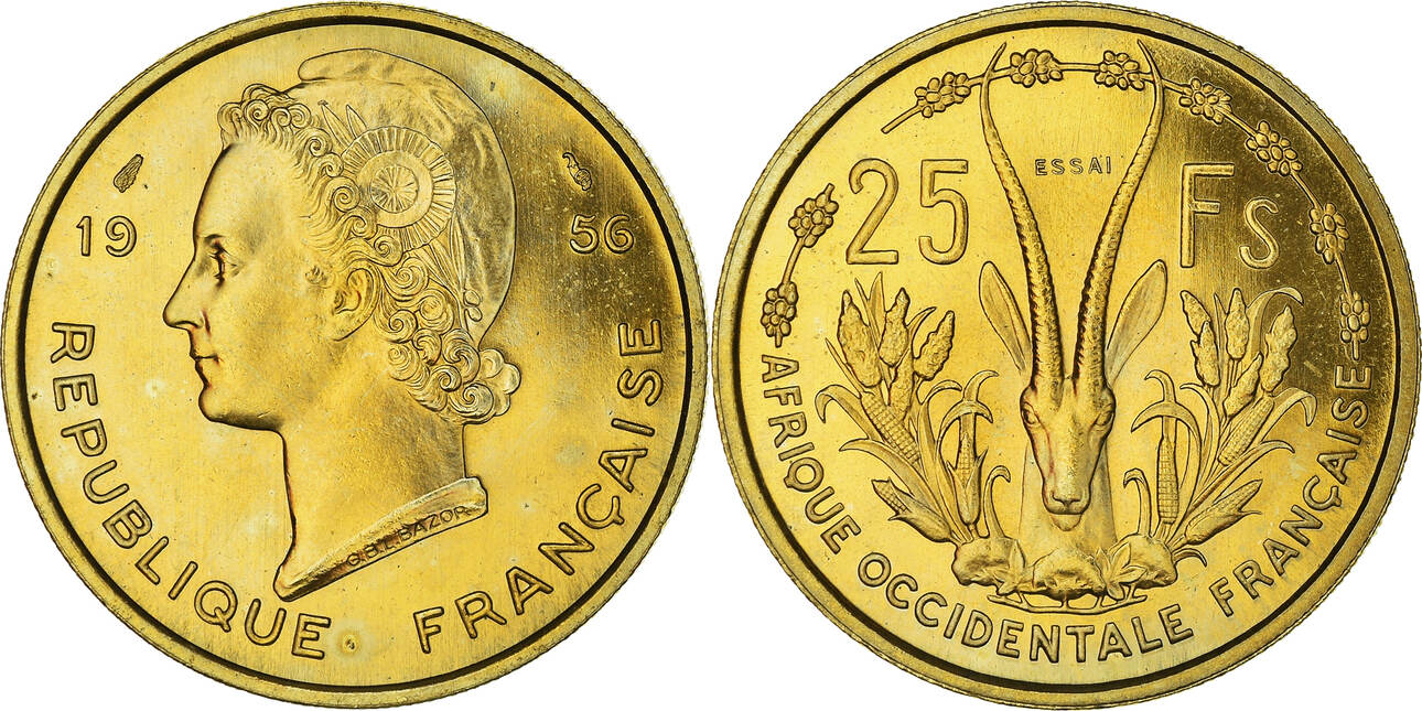 French West Africa 25 Francs 1956 (a) Münze, STGL, Aluminum-Bronze, KM:E5 | MA-Shops