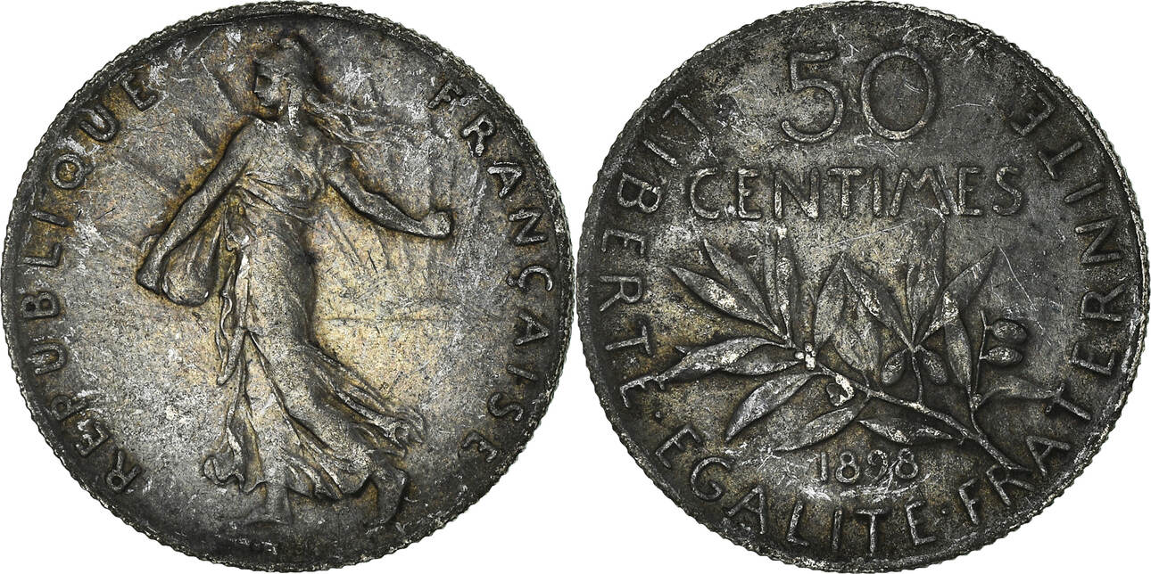 Frankreich 50 Centimes 1898 Paris Münze, Semeuse, Paris, VZ, Silber, KM:854 | MA-Shops