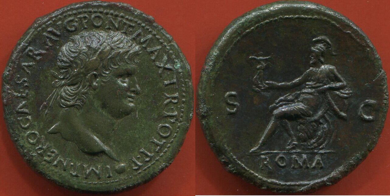 Antike Münzen SESTERCE NÉRON 54-68 EN BRONZE A/ IMP NERO CAESAR AVG ...
