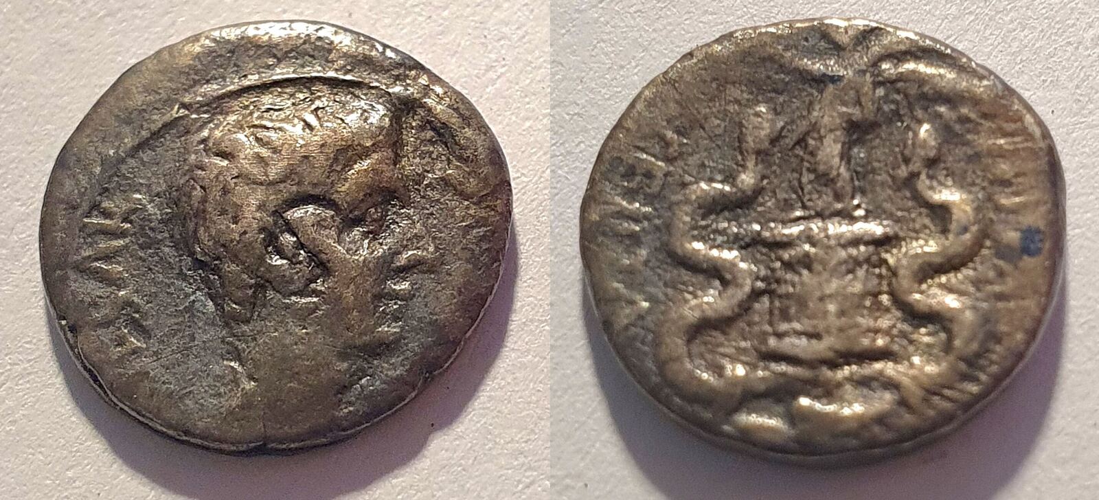 Rom 29/28 v. Chr. Quinar von Octavianus Rs. Viktoria auf Cista Mystica ...