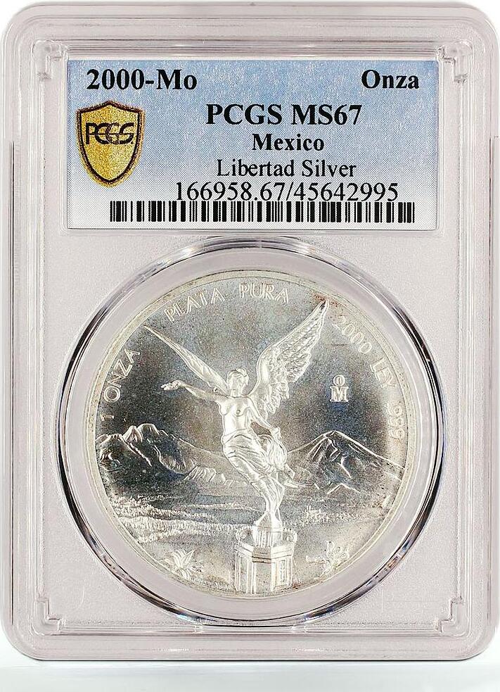 Mexico 1 onza Libertad Angel of Independence MS67 PCGS silver coin 2000 ...