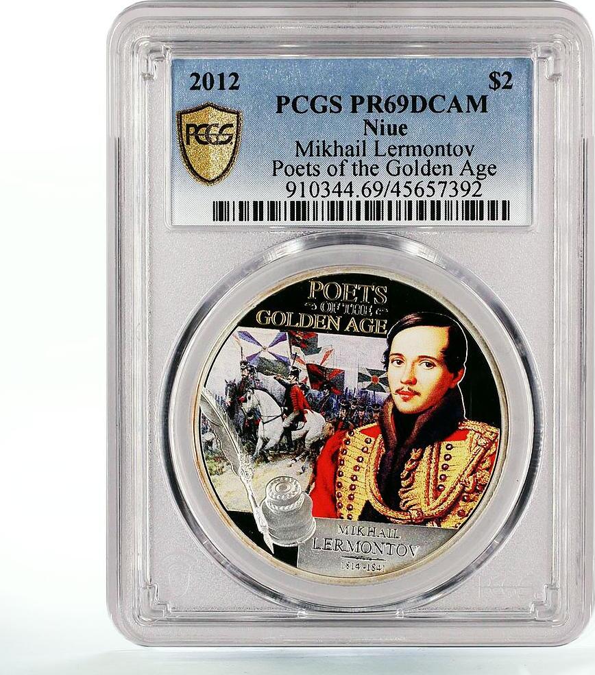 Niue 2 dollars Golden Age Poets Mikhail Lermontov PR69 PCGS silver coin ...
