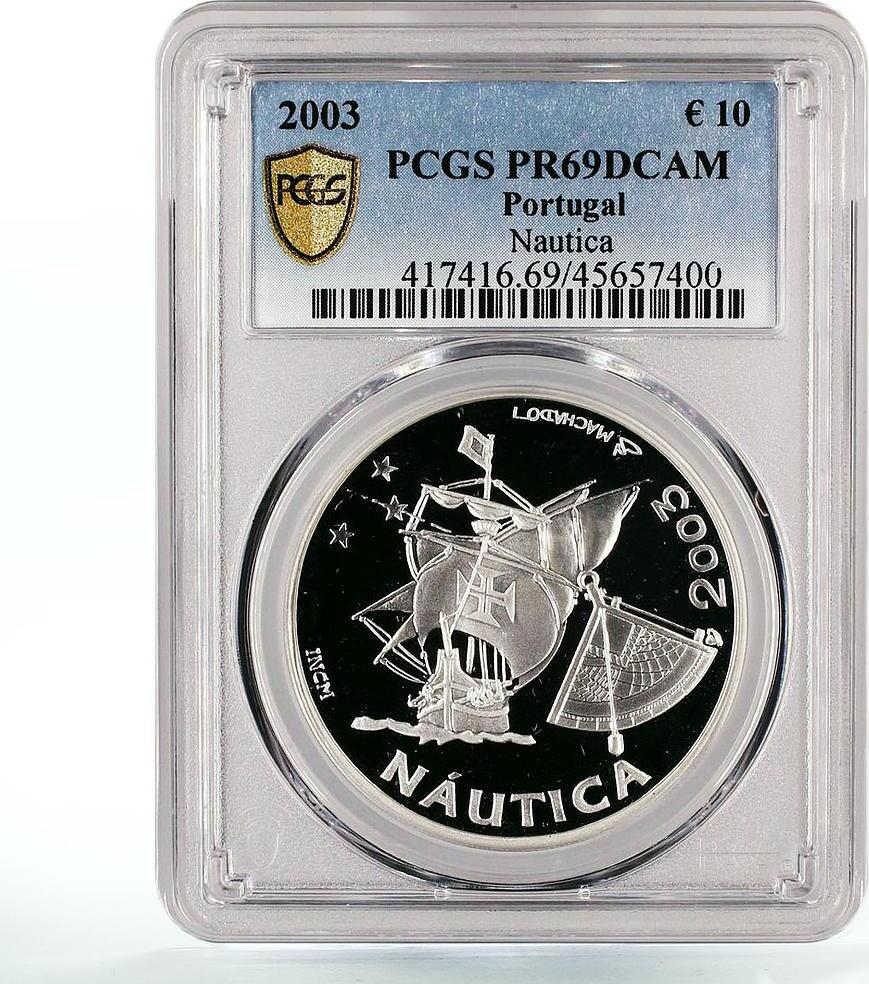 Portugal 10 euro Ship Clipper Nautica Navigator Seafaring PR69 PCGS Ag ...