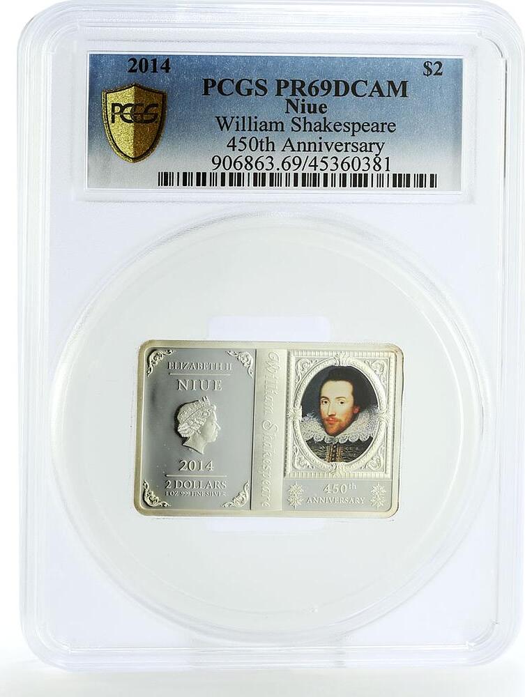 Niue 2 dollars 450 Years William Shakespeare Literature PR69 PCGS Ag ...