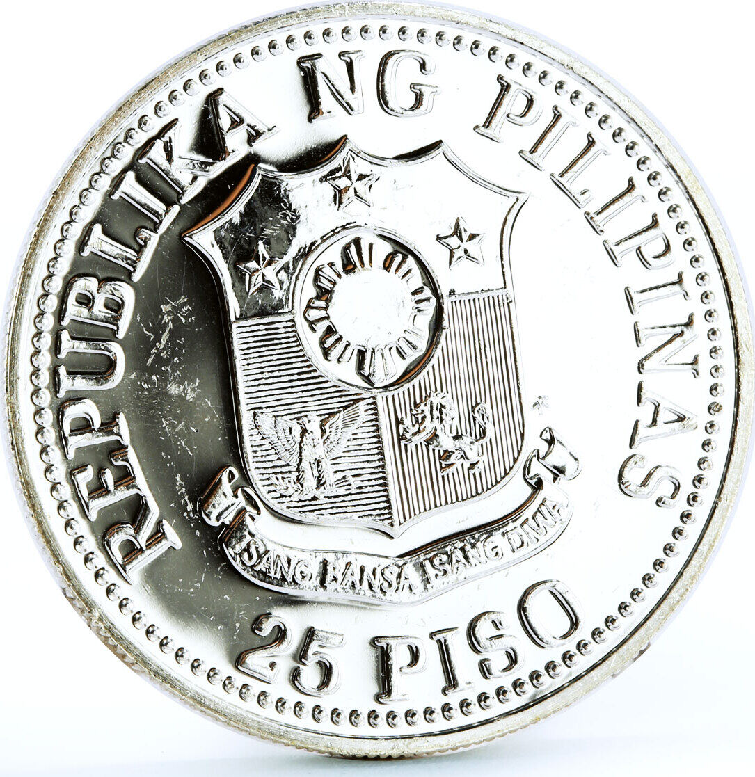 Philippines 25 piso World Food Day Fish Fruit Crops silver coin 1981 BU ...
