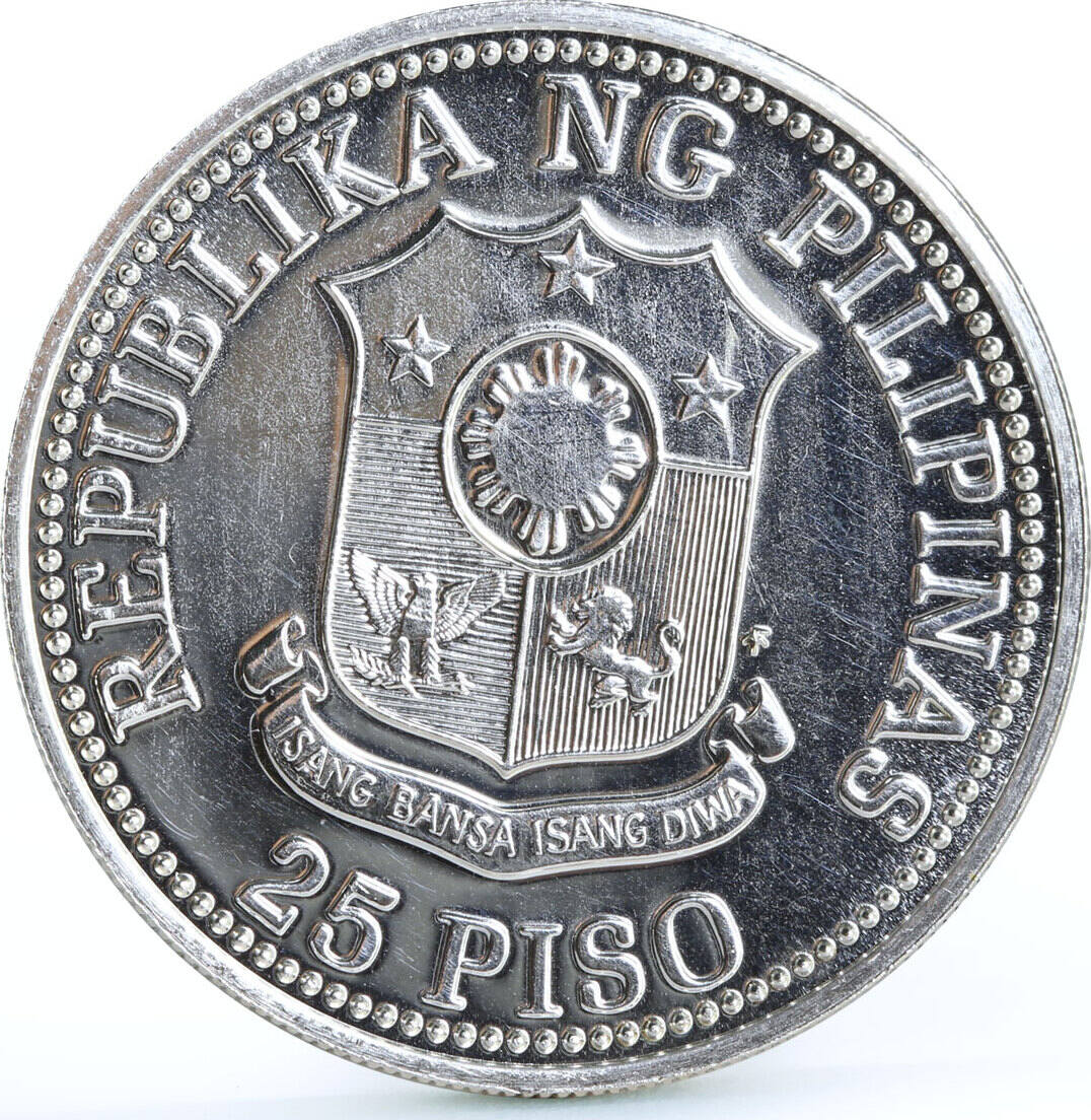 Philippines 25 piso World Food Day Fish Fruit Crops silver coin 1981 BU ...