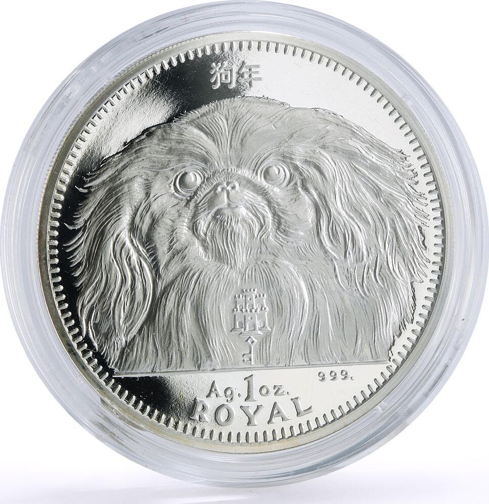 Gibraltar 1 crown Home Pets Pekingese Dog Animals proof silver coin ...