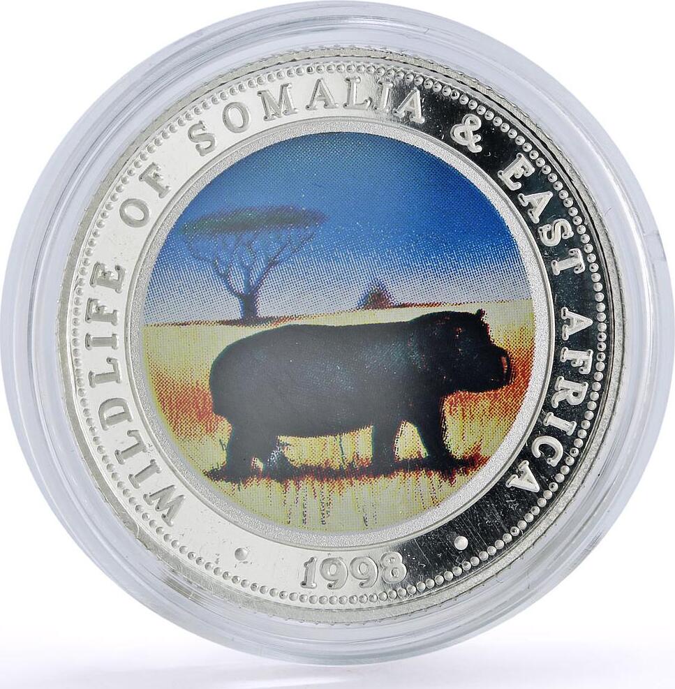 Somalia 250 shillings Conservation Wildlife Hippopotamus Fauna silver ...