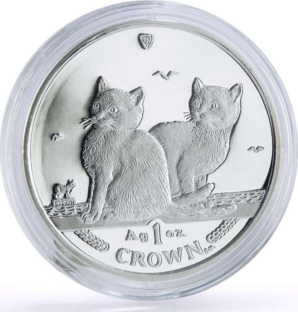 Isle of Man 1 crown Home Pets Balinese Cat Kitten Animals proof silver ...