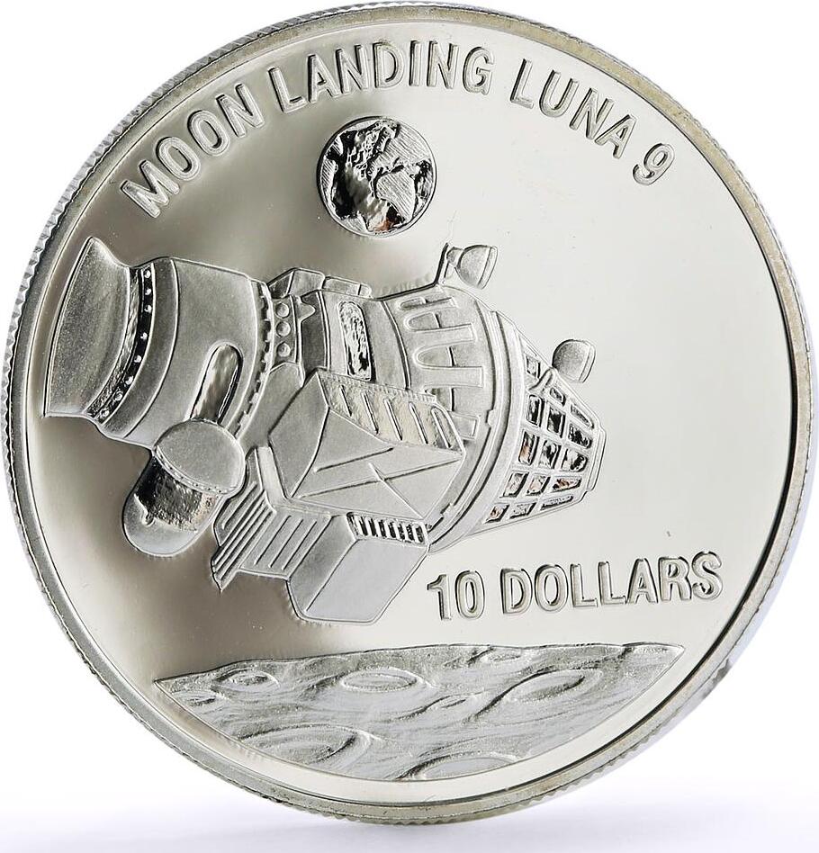Niue 10 dollars Spaceship Luna 9 Moon Landing Space proof silver coin ...