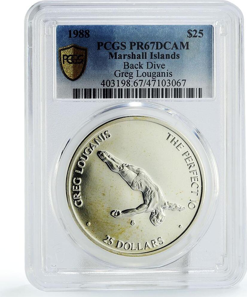 Marshall Islands 25 dollars Greg Louganis Black Dive Diving PR67 PCGS ...