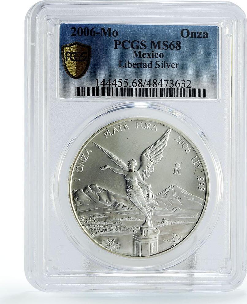 Mexico 1 onza Libertad Angel of Independence MS68 PCGS silver coin 2006 ...