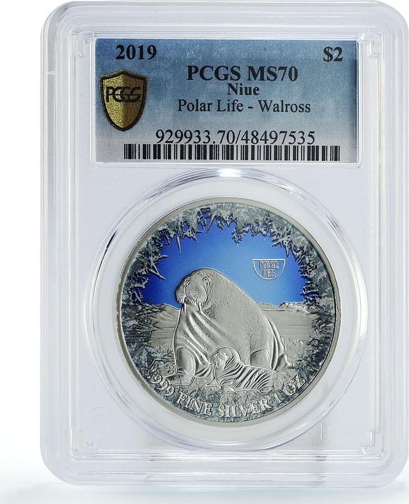 Niue 2 dollars Conservation Wildlife Walross Polar Fauna MS70 PCGS ...