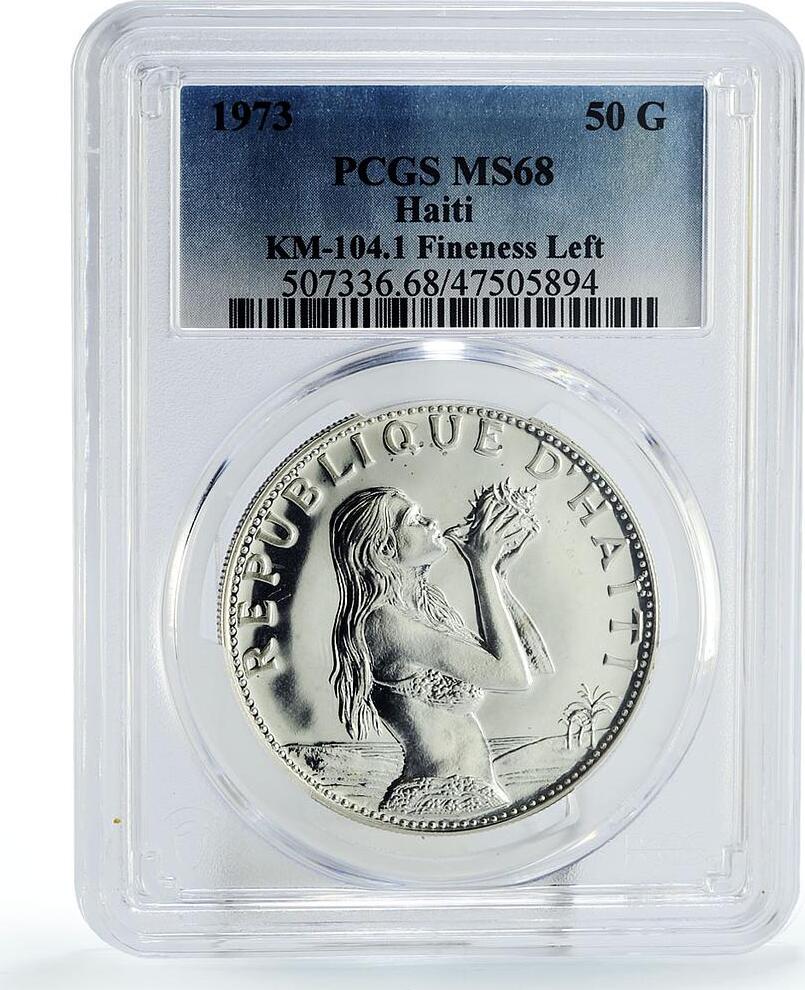 Haiti 50 gourdes The Mermaid Woman Fineness Left MS68 PCGS silver coin 1973 BU | MA-Shops