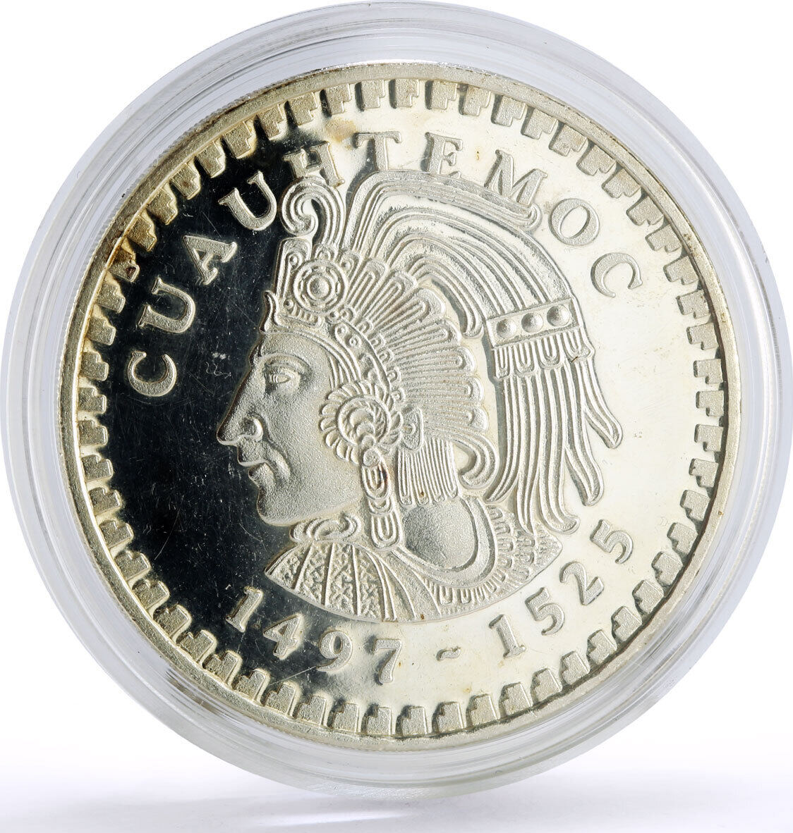 Mexico 1 onza Precolombina Aztec Ruler Cuauhtemoc Head Facing proof ...