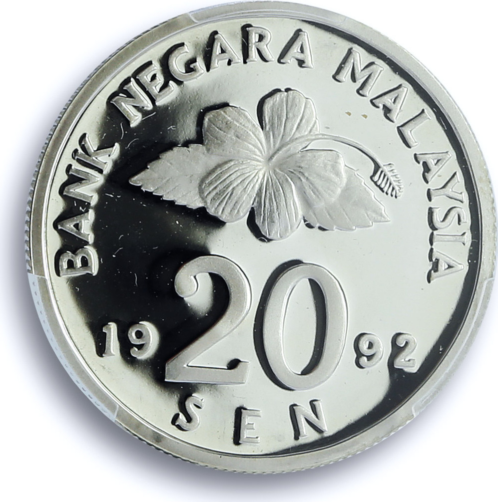 Malaysia 20 sen Republic KM-52a PR 67 PCGS silver coin 1992 PP | MA-Shops