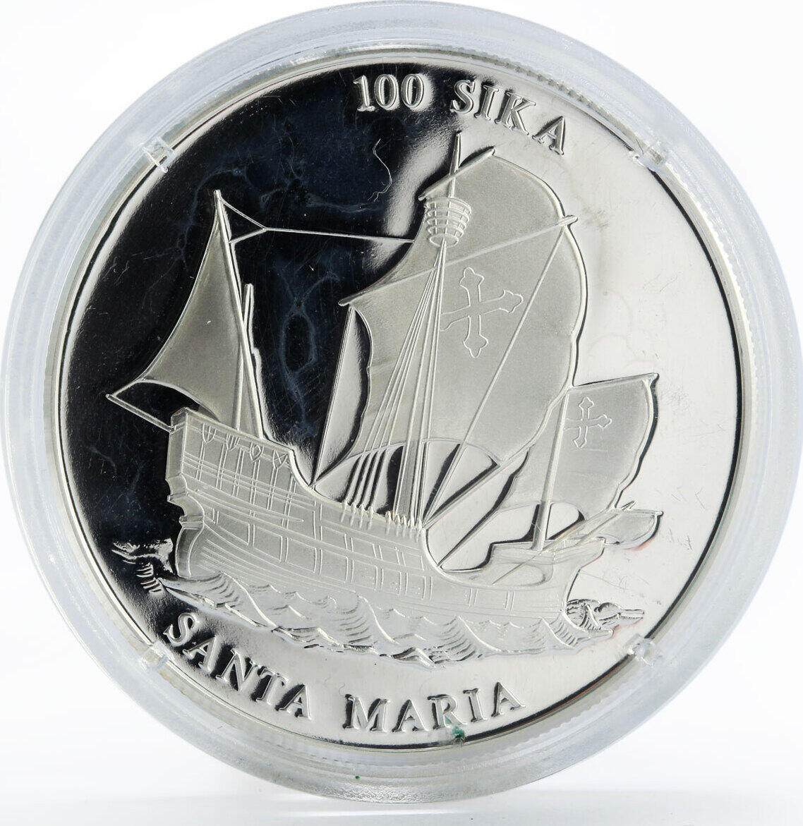 Ghana 100 sika Ship Santa Maria proof silver coin 2000 PP | MA-Shops