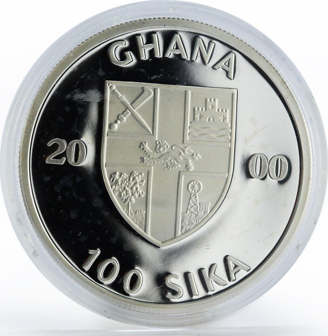 Ghana 100 sika Ship Santa Maria proof silver coin 2000 PP | MA-Shops