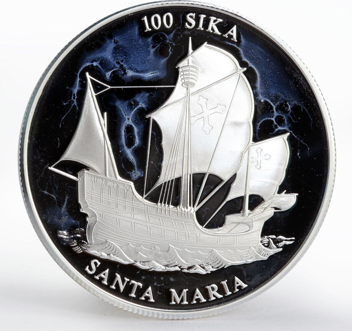 Ghana 100 sika Ship Santa Maria proof silver coin 2000 PP | MA-Shops