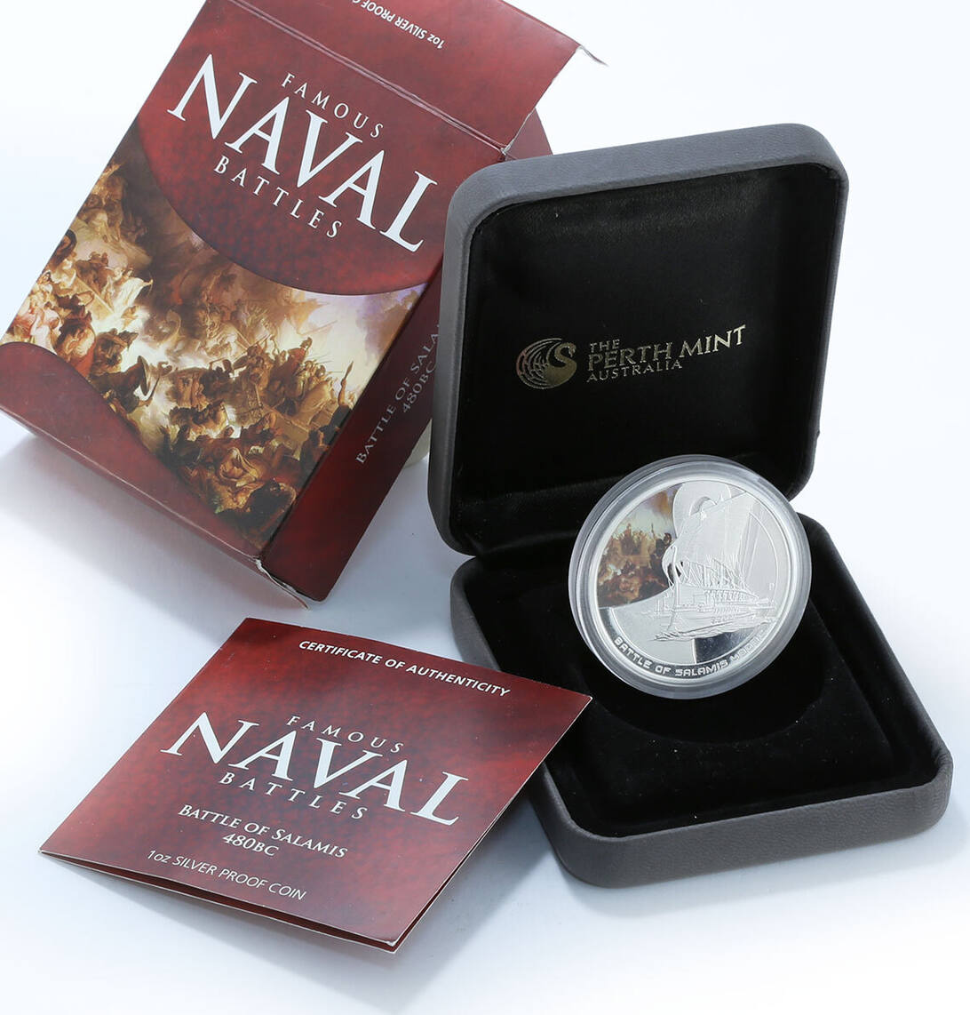 Cook Islands 1 dollar Famous Naval Battles Salamis Ship Clipper silver ...