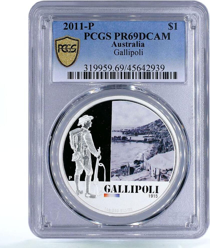 Australia 1 dollar Famous Battles Gallipoli Soldier PR69 PCGS silver coin 2011 PP | MA-Shops